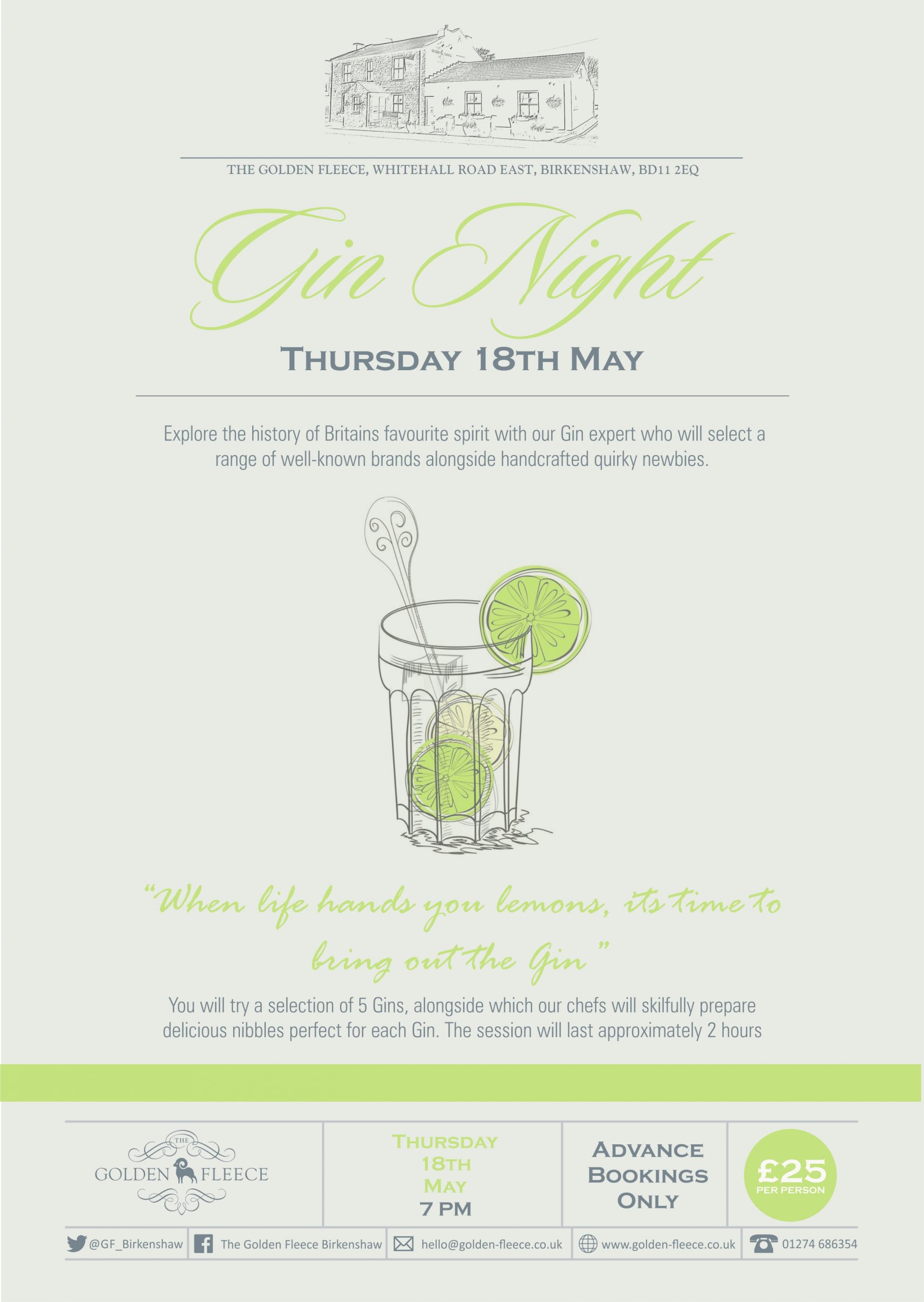 Gin Night Poster may 2017 - The Golden Fleece